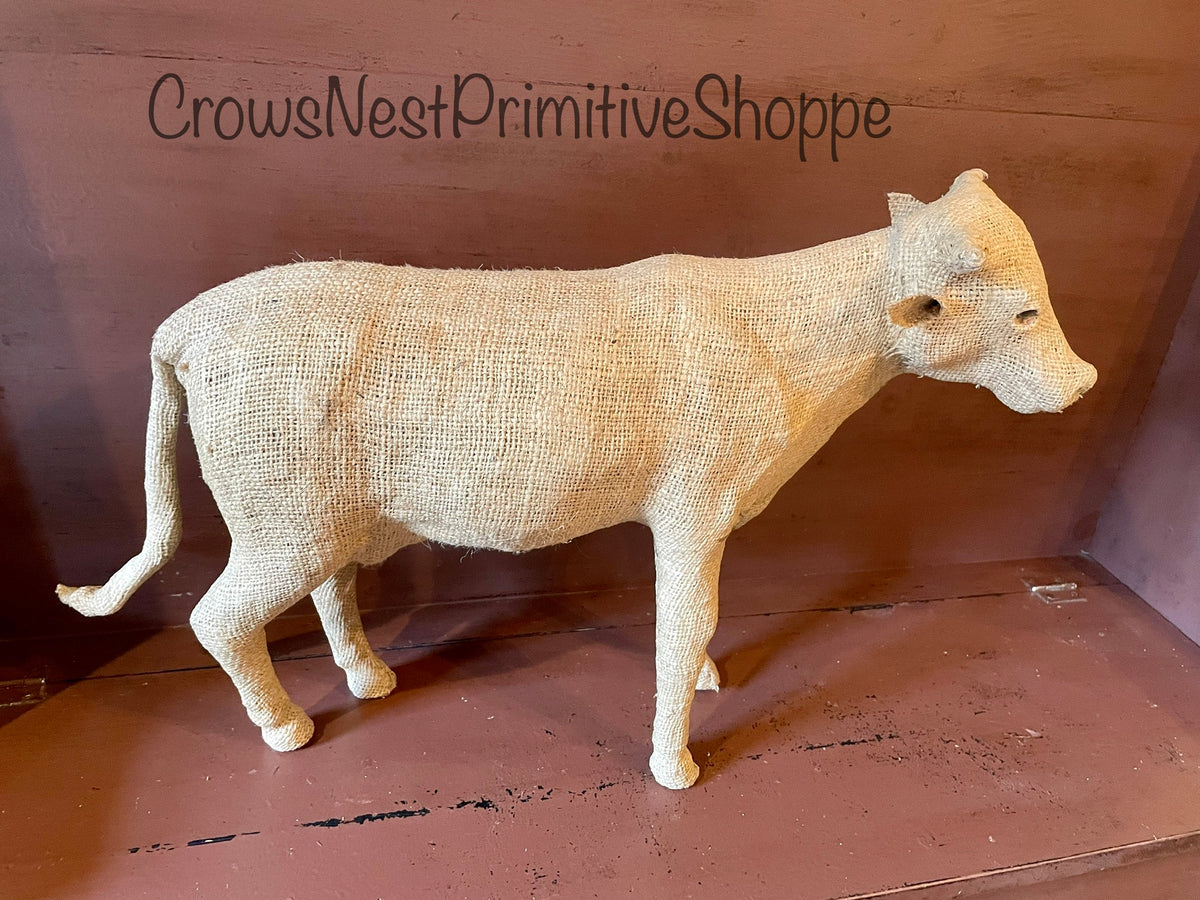 Country style Burlap Cow – Crows Nest Primitive Shoppe